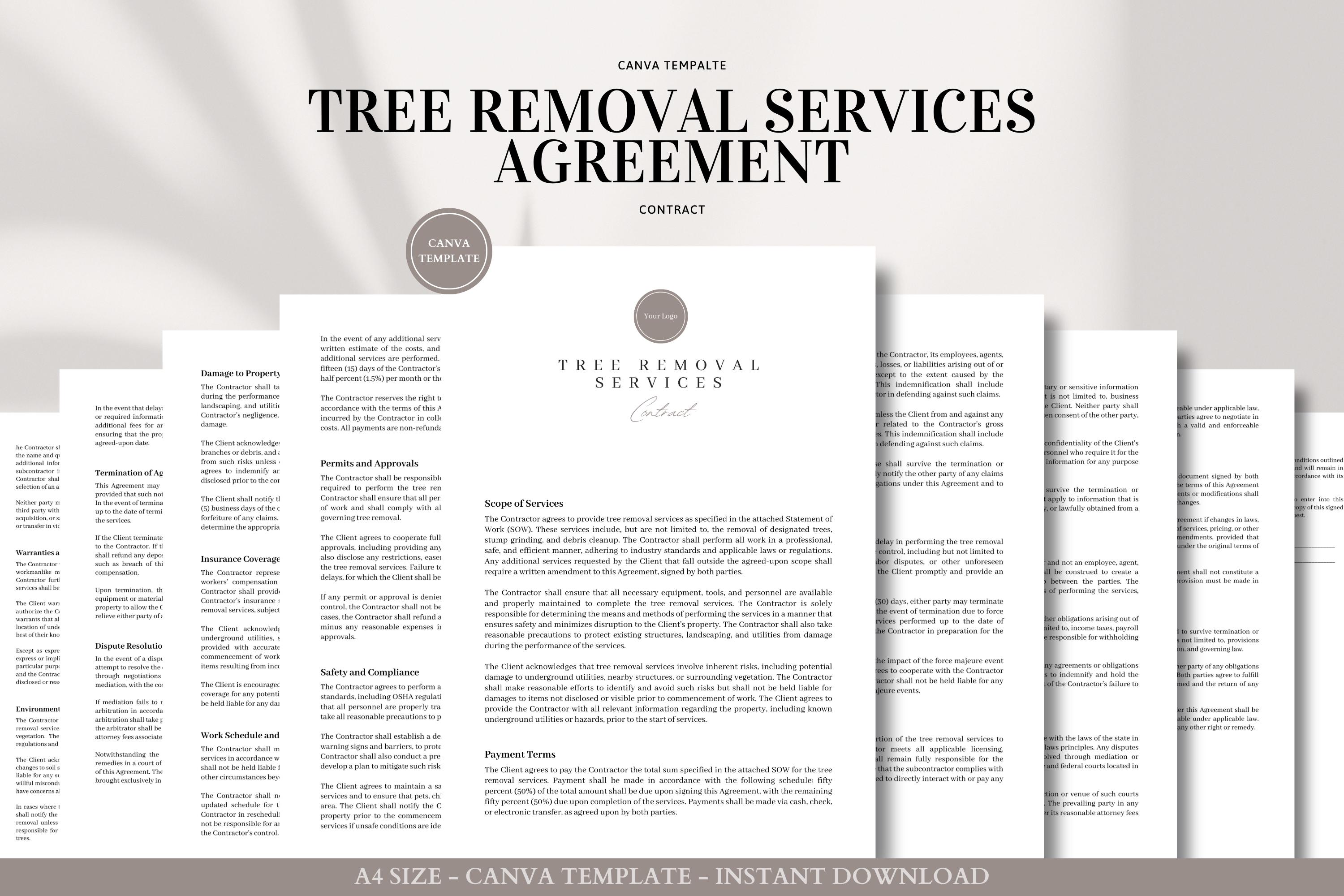 Tree Removal Services Contract Canva Template for Professionals ...