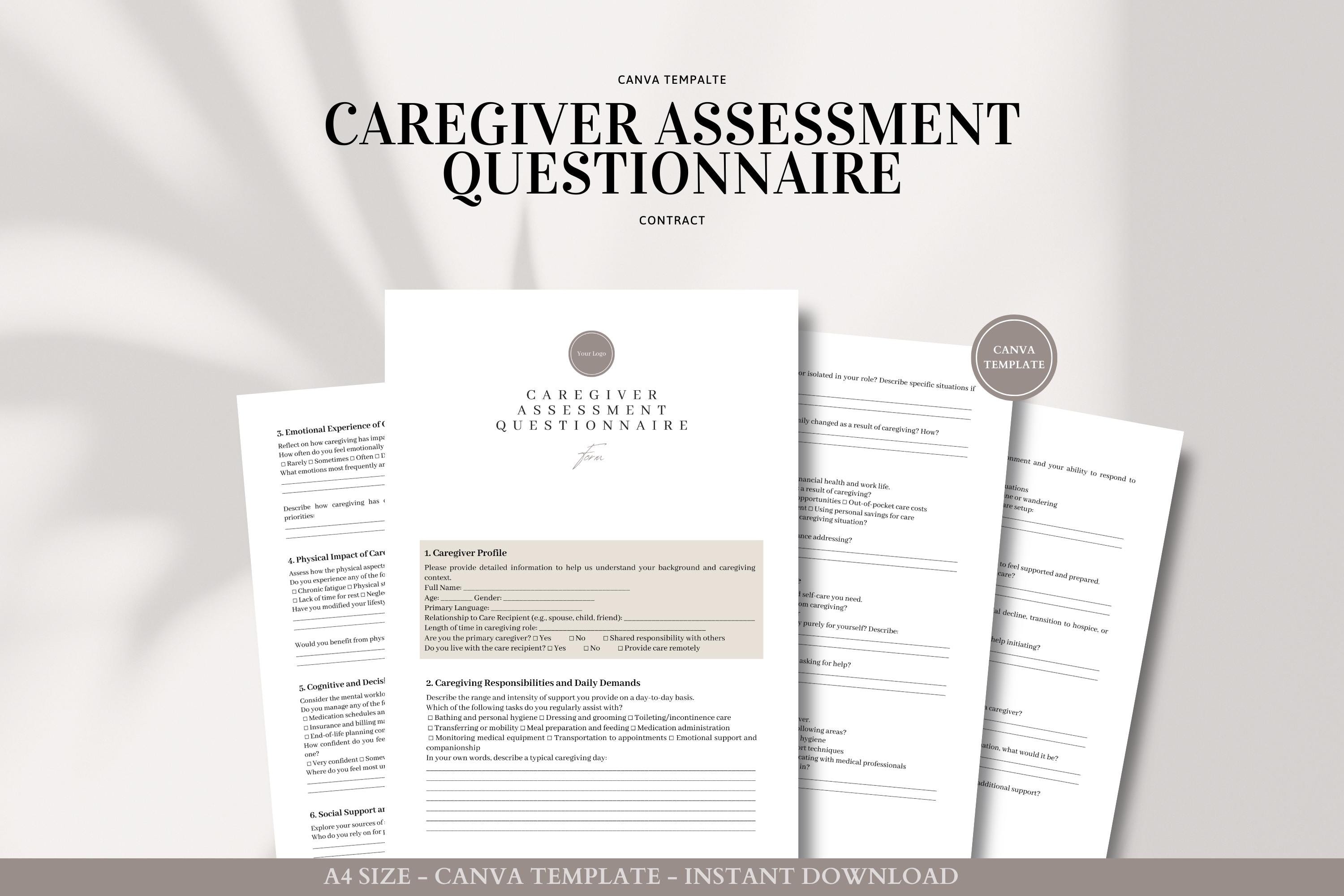 Caregiver Assessment Questionnaire | In-depth Intake Form for Family ...
