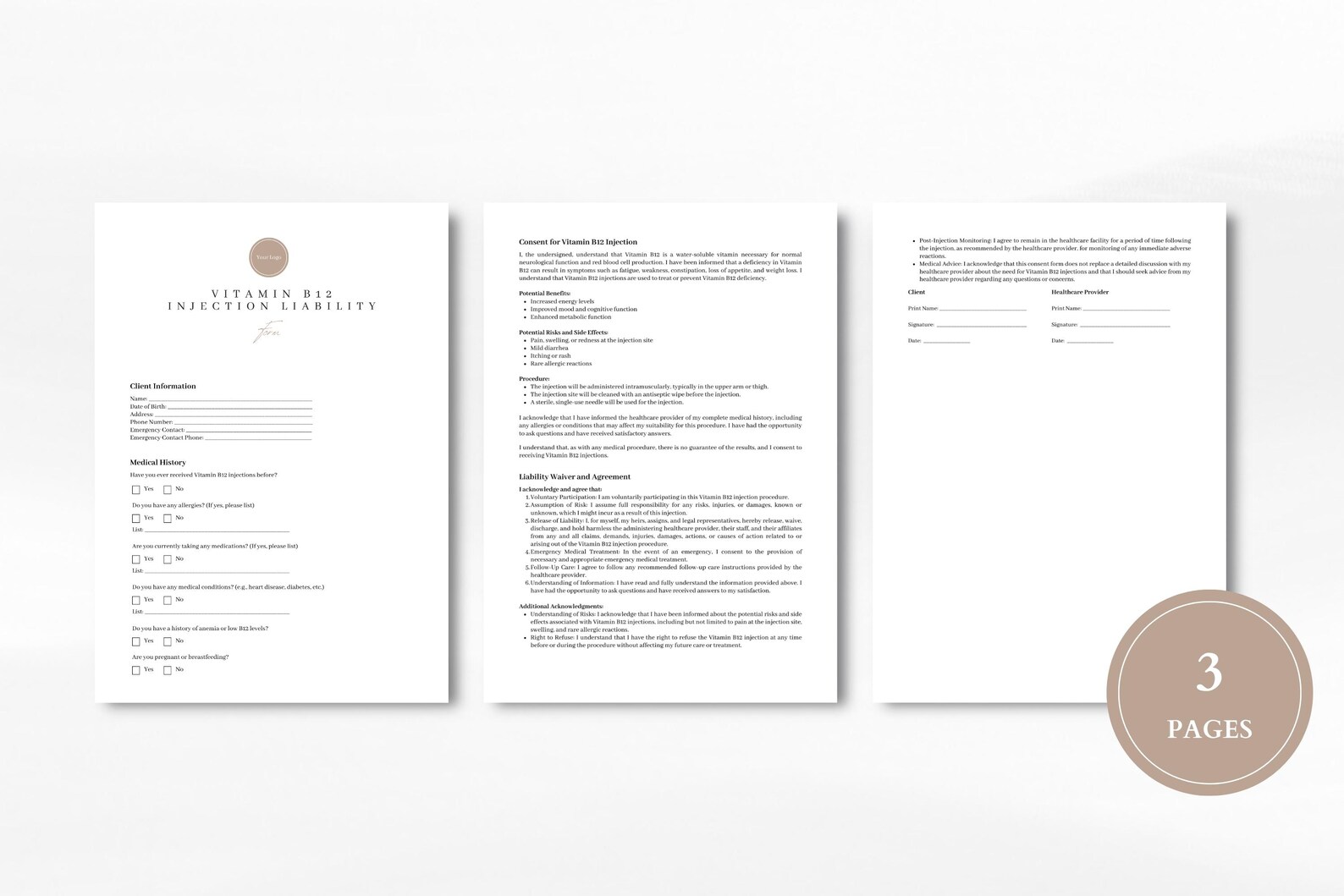 Vitamin B12 Injection Consent and Liability Form Canva Template ...