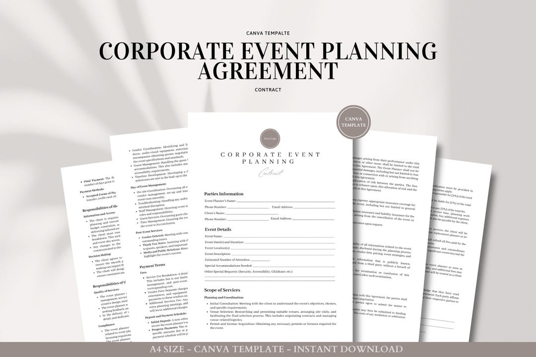 Corporate Event Planning Agreement Canva Template - Professional ...