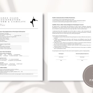 Dance Class Registration Form & Liability Waiver | Editable Canva ...