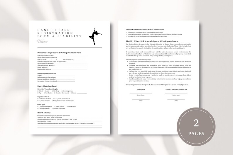 Dance Class Registration Form & Liability Waiver | Editable Canva ...