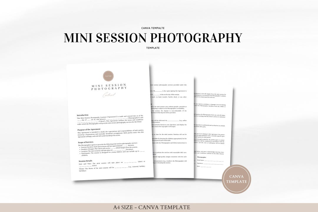 Mini Session Photography Contract Template - Perfect for Children's ...