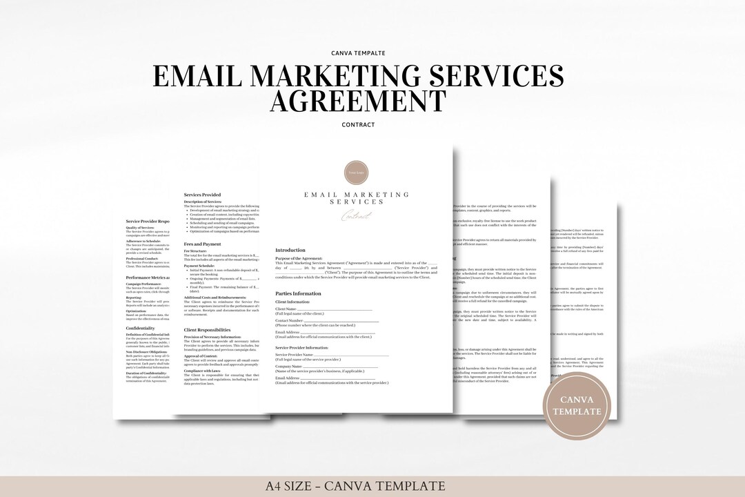 Email Marketing Services Agreement Canva Contract - Professional and ...