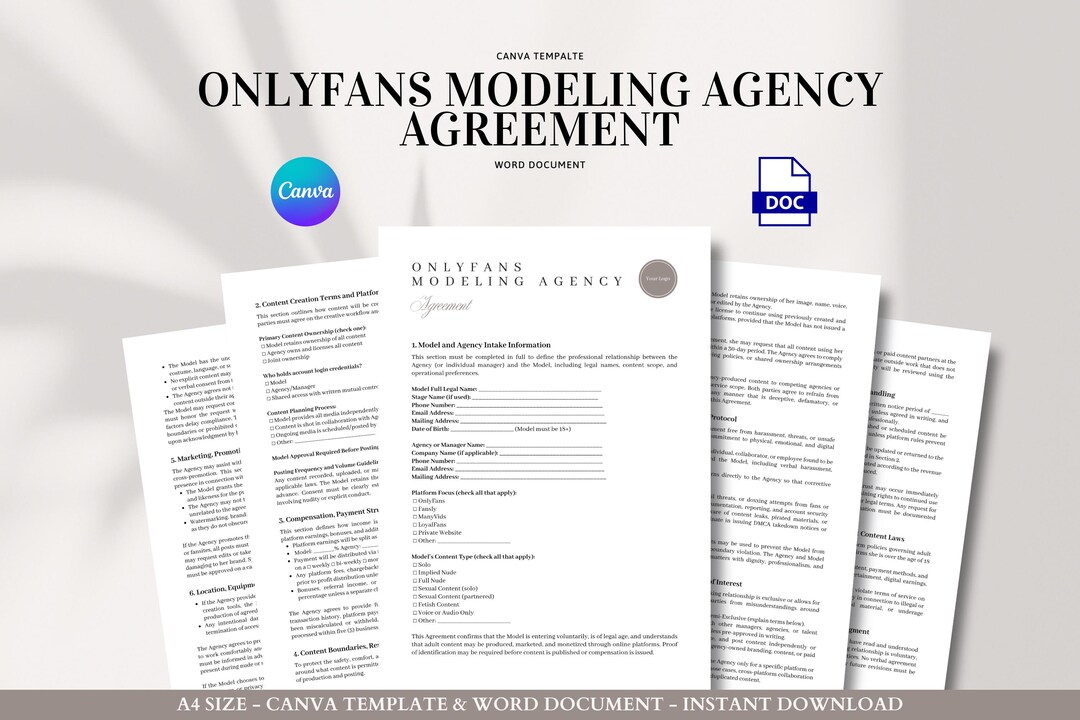 Onlyfans Modeling Agency Contract Template Editable Agreement Consent ...