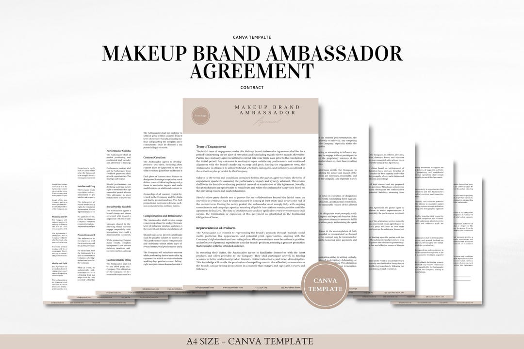 Makeup Brand Ambassador Agreement Template for Influencers and Creators ...