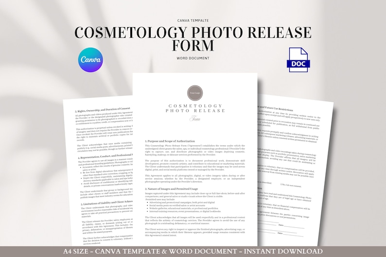 Cosmetology Photo Release Form Template, Editable Client Image Consent ...