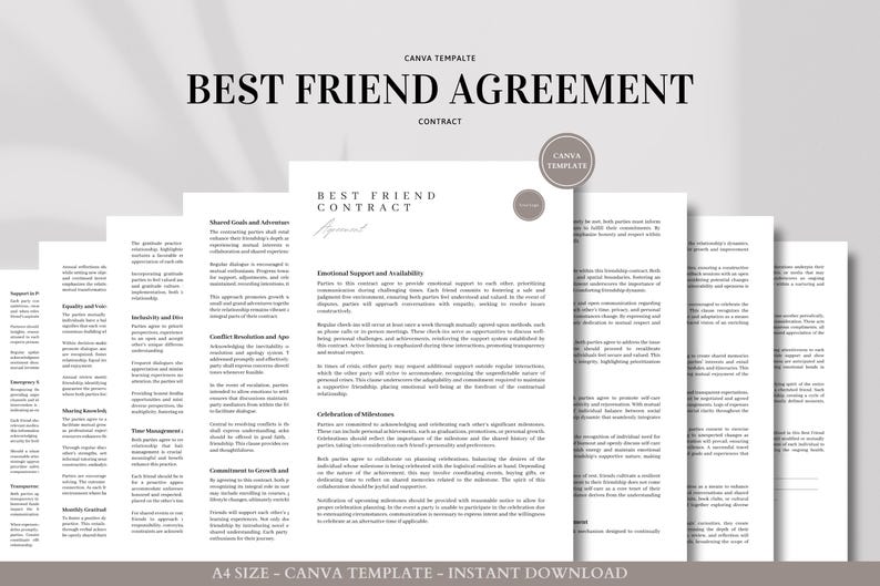 Best Friend Contract Canva Template Personalized Friendship Agreement ...