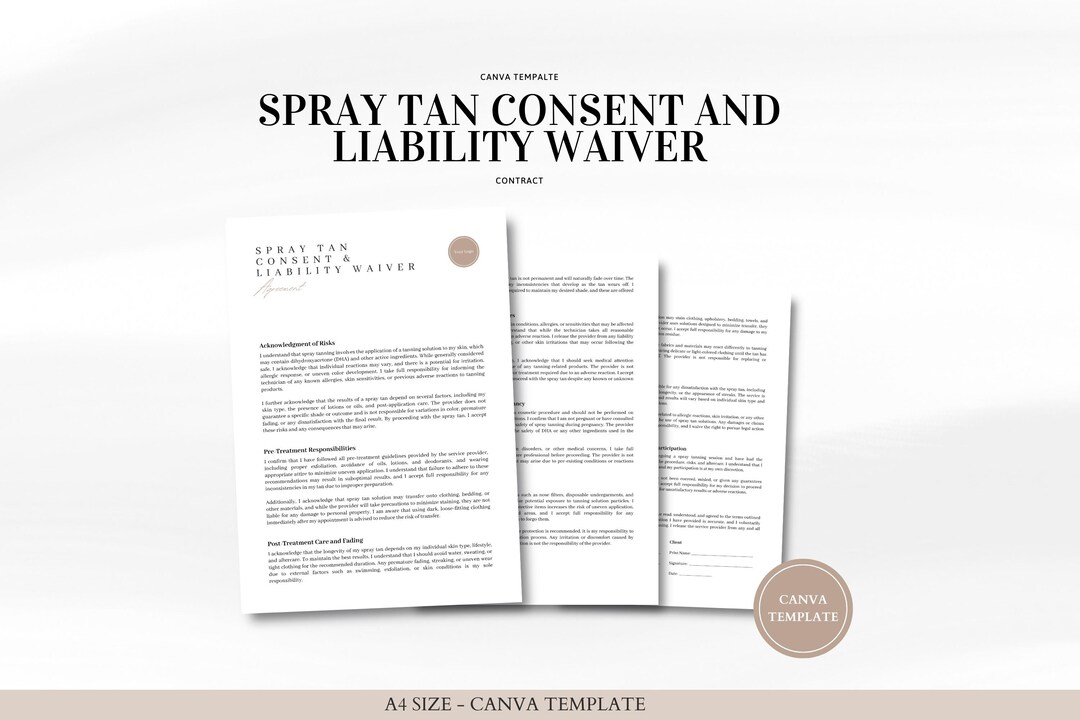 Spray Tan Consent and Liability Waiver Form Template | Spray Tan ...