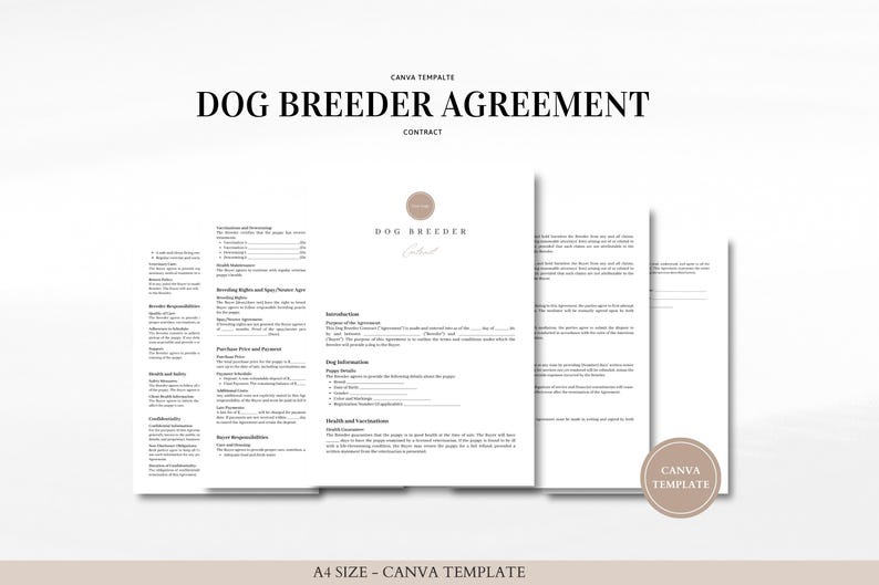 Dog Breeder Contract Canva Template - Professional and Customizable - Digital Download - Edit in ...