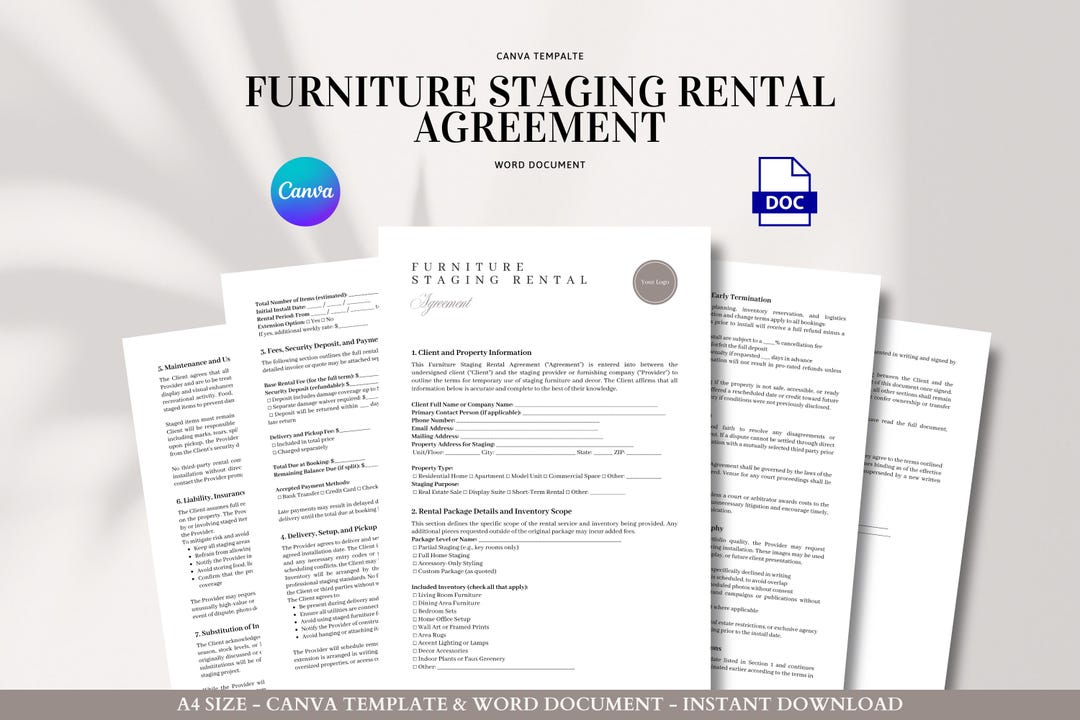 Furniture Staging Rental Agreement Template Editable Home Styling ...