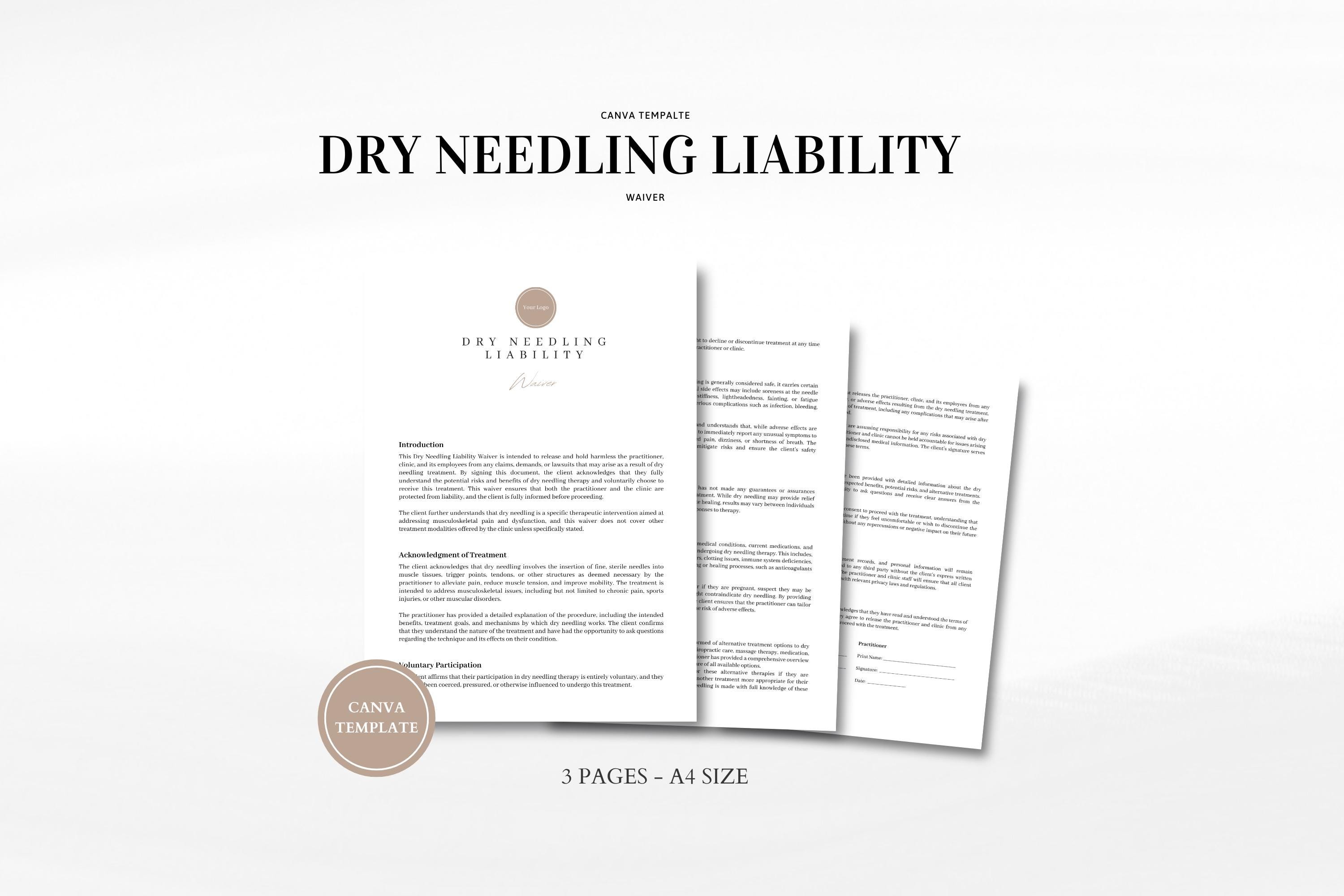 Dry Needling Liability Waiver Template Editable Canva Document for ...