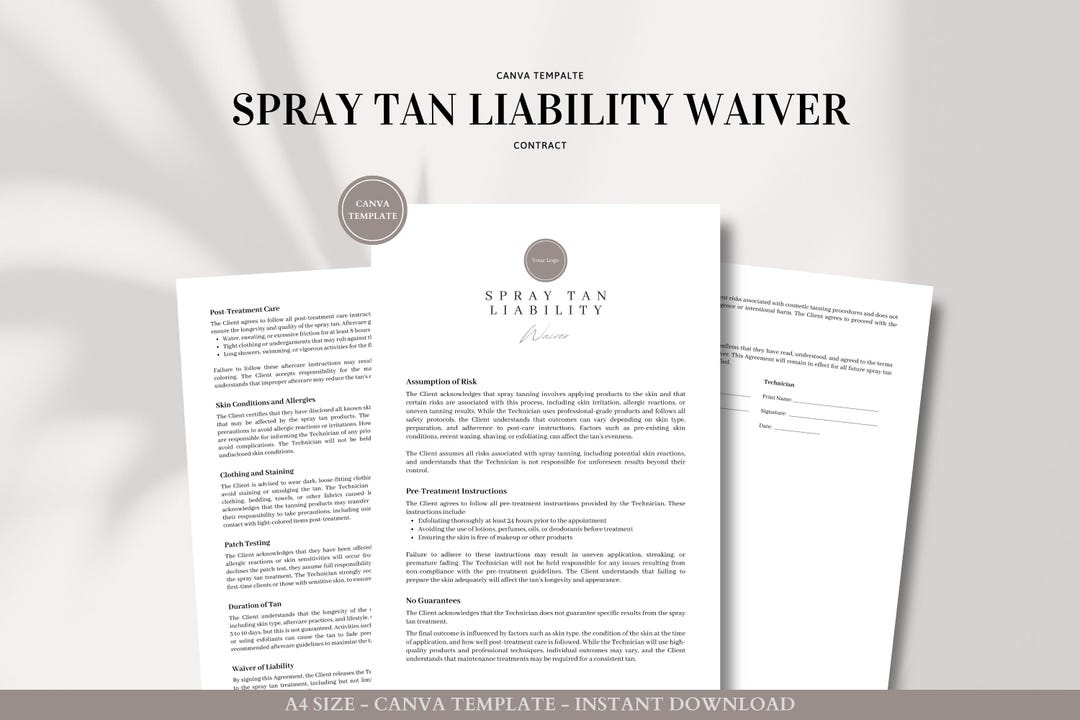 Spray Tan Liability Waiver Canva Template | Client Consent & Liability ...