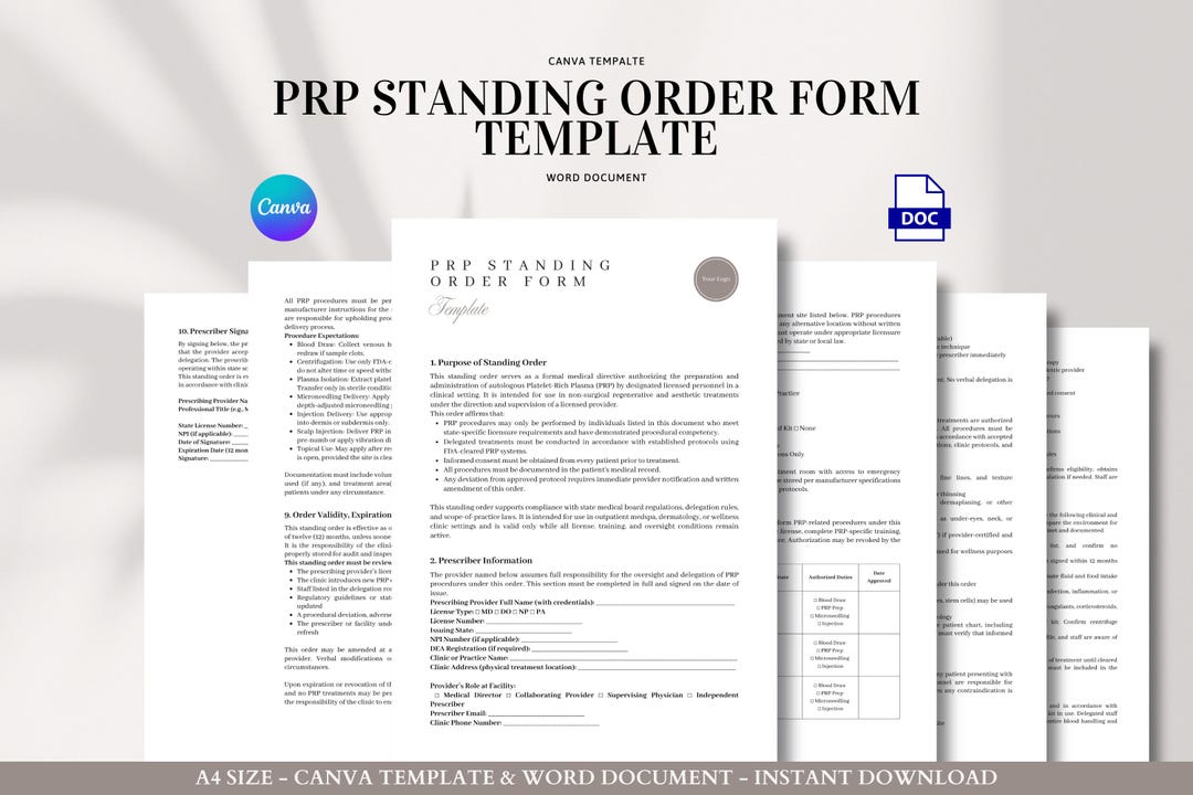 PRP Standing Order Template Medical Directors Nurse Practitioners ...