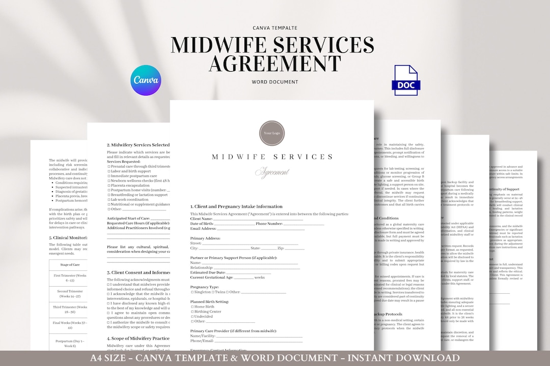 Midwife Services Agreement Template for Prenatal, Birth, and Postpartum ...
