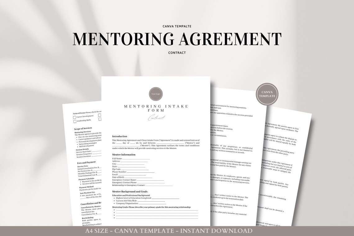 Mentoring Agreement and Client Intake Form Canva Template ...