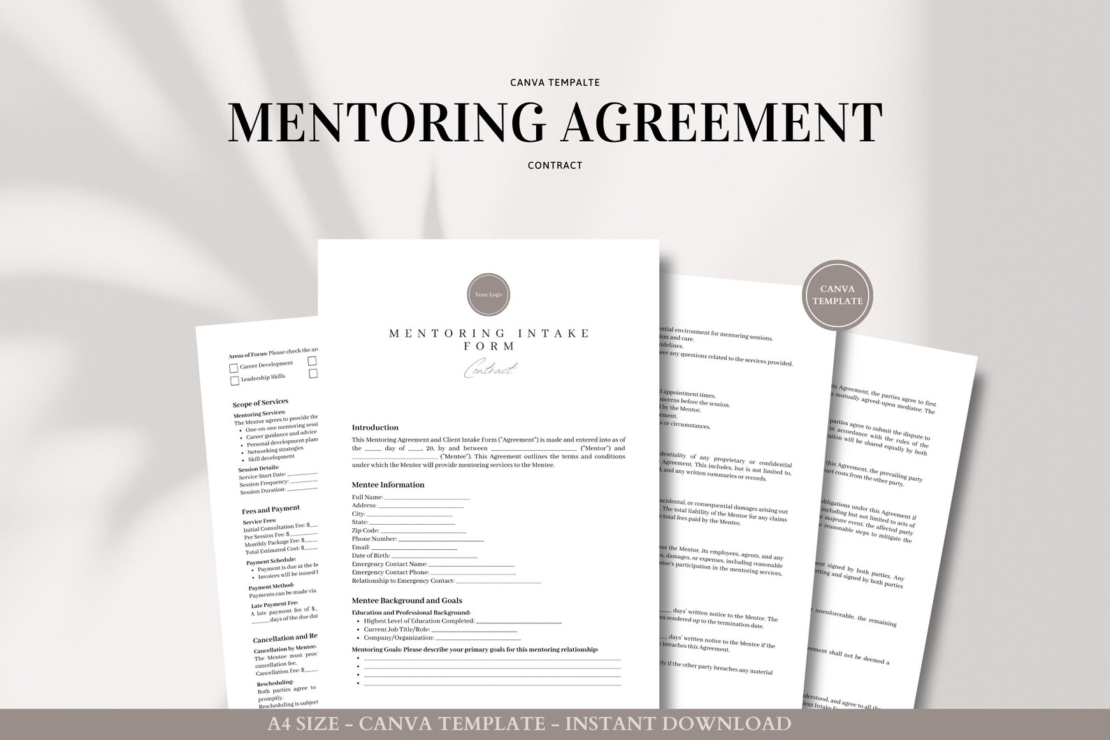 Mentoring Agreement and Client Intake Form Canva Template ...