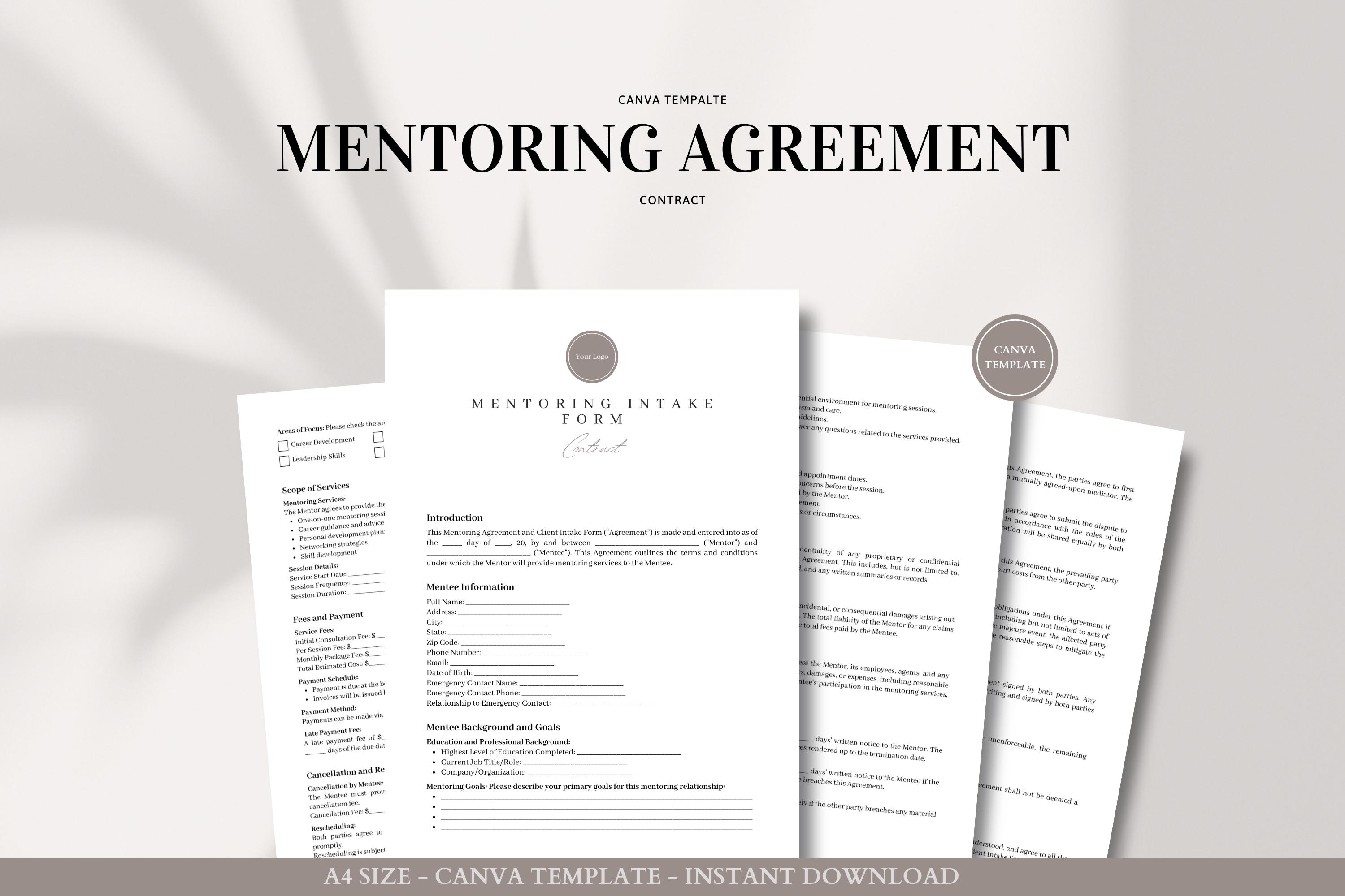Mentoring Agreement and Client Intake Form Canva Template ...