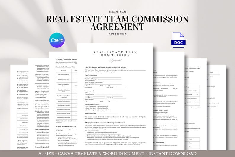 Real Estate Team Commission Agreement Template for Agents, Teams ...