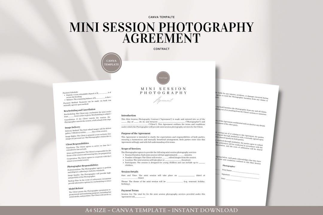 Mini Session Photography Contract | Editable Canva Template for Family ...