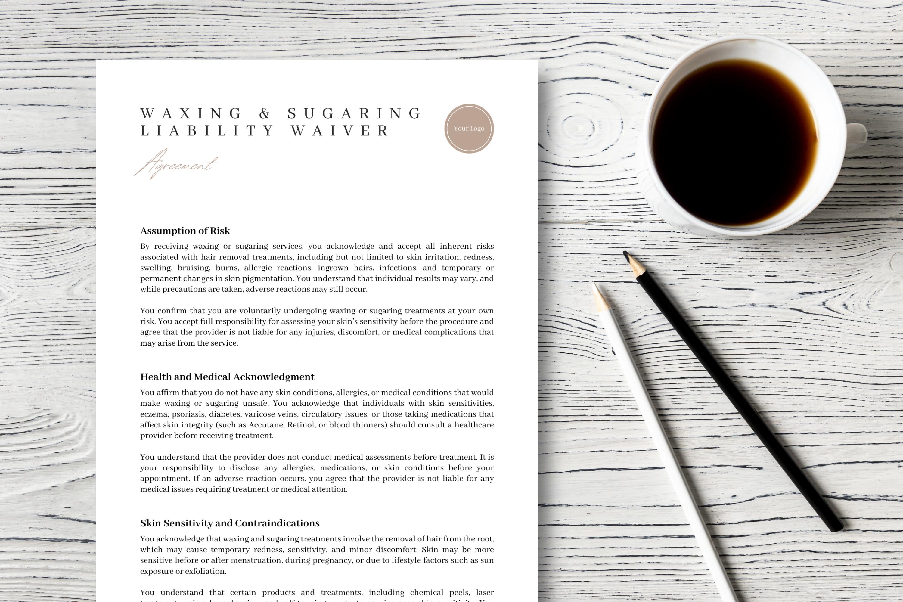 Waxing & Sugaring Liability Waiver Canva Template Digital Download ...