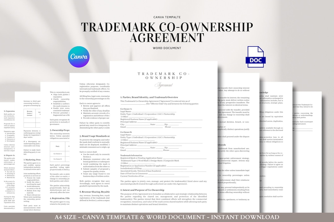 Trademark Co-ownership Agreement Template for Brand Partnerships, Joint ...