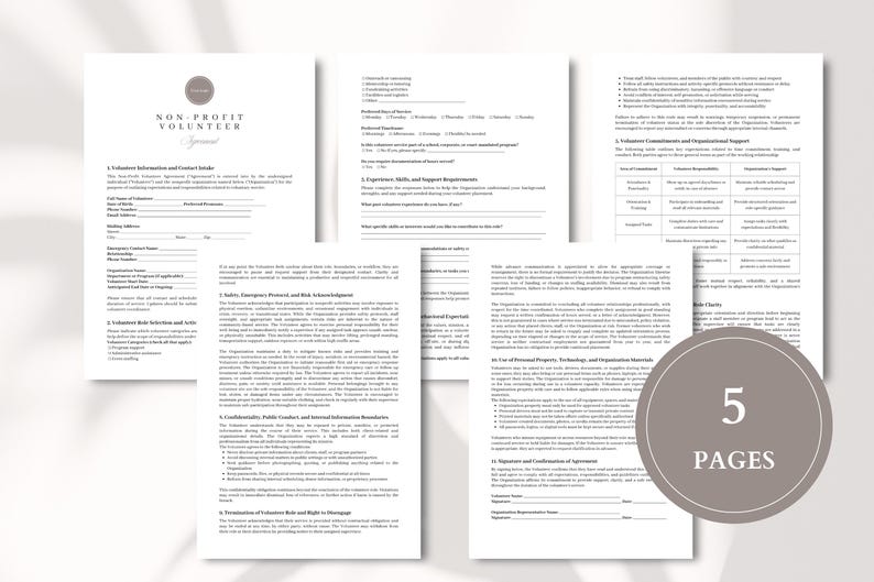 Volunteer Agreement Template for Non-profit Organizations, Community ...
