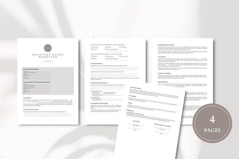 Onlyfans Guest Modeling Agreement Canva Template - Professional Contract for Guest Models and ...