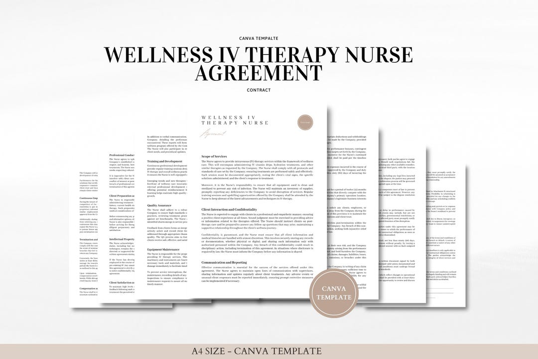 Wellness IV Therapy Nurse Agreement Contract Template | Editable Canva ...