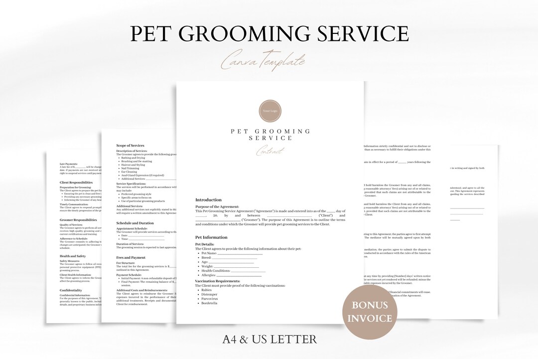 Pet Grooming Service Agreement Professional and Customizable Digital ...