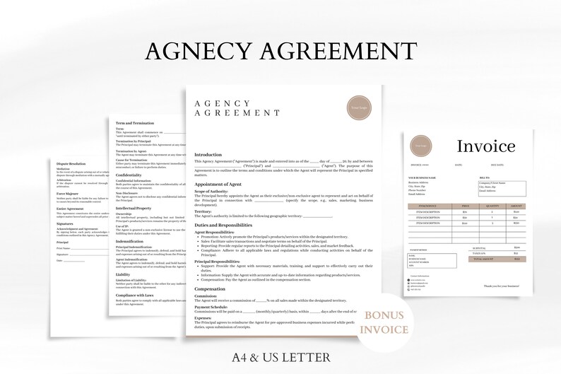 Agency Agreement Template Instant Digital Download for A4 & US Letter ...