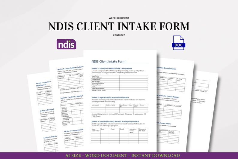 NDIS Client Intake Form Word Document for Participant Risk Consent ...