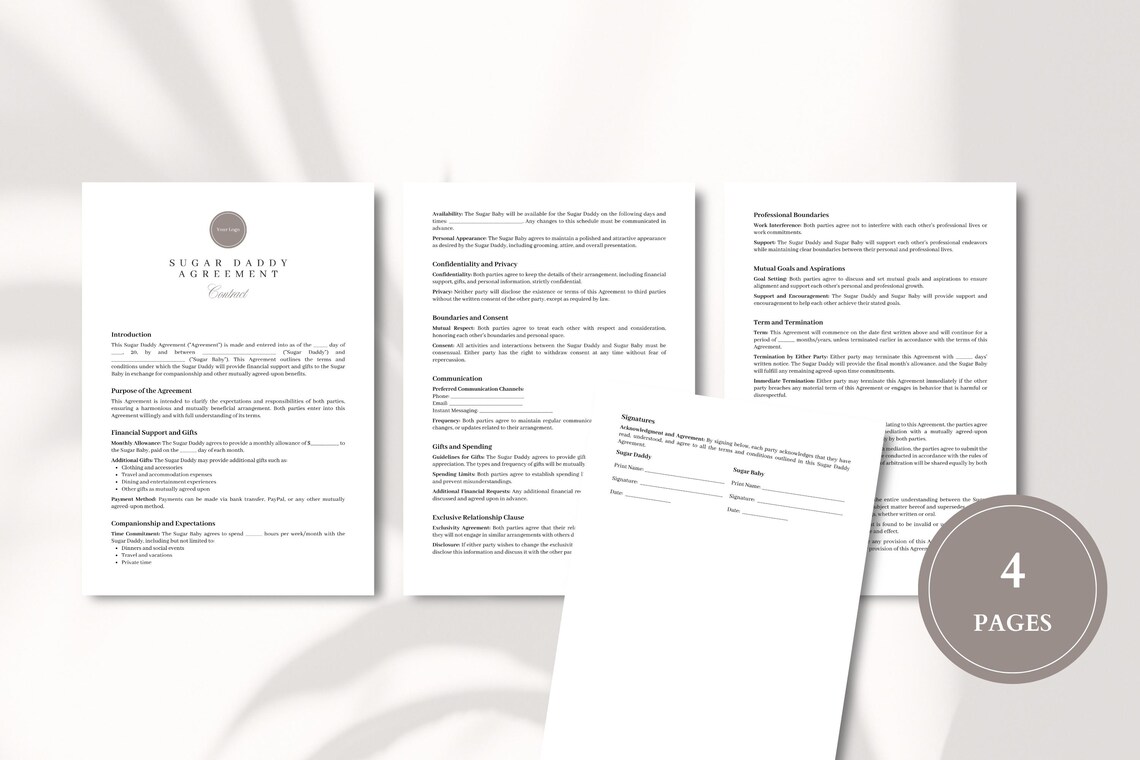 Sugar Daddy Agreement Template Canva and Word | Editable Relationship ...