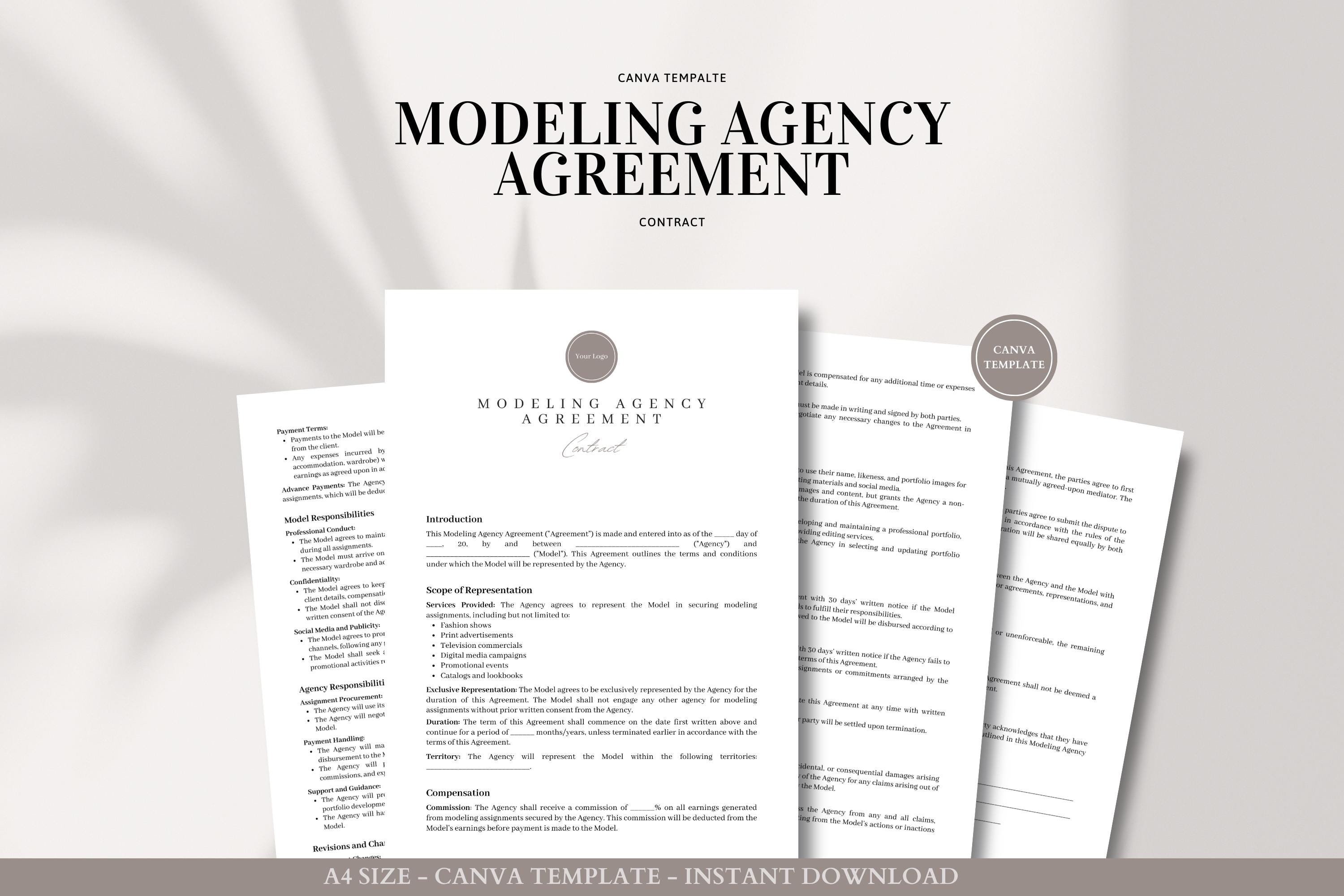 Modeling Agency Agreement Canva Template - Professional Contract for ...