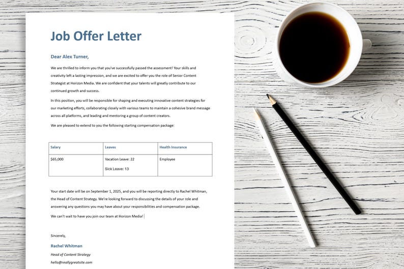 Modelo de carta de oferta de trabajo / Editable en Word / Oferta de ...