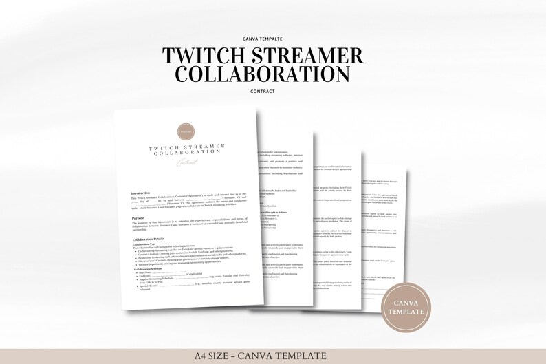 Twitch Streamer Collaboration Contract Canva Template - Professional ...