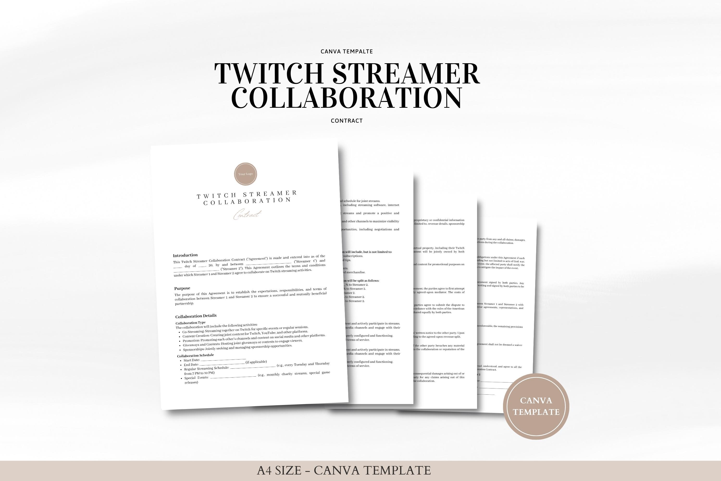 Twitch Streamer Collaboration Contract Canva Template - Professional ...
