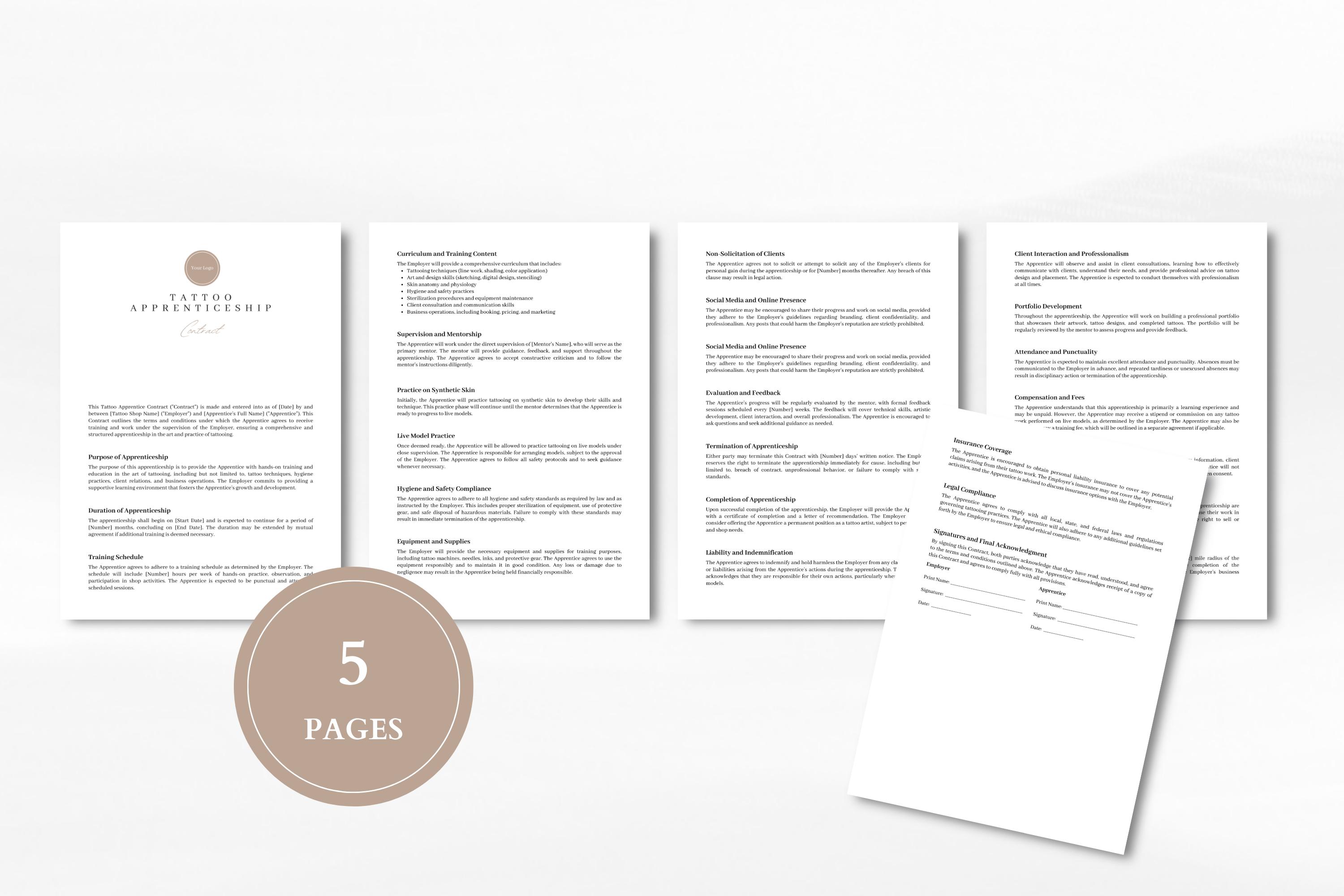 Tattoo Apprentice Contract Template | Professional Tattoo Shop ...