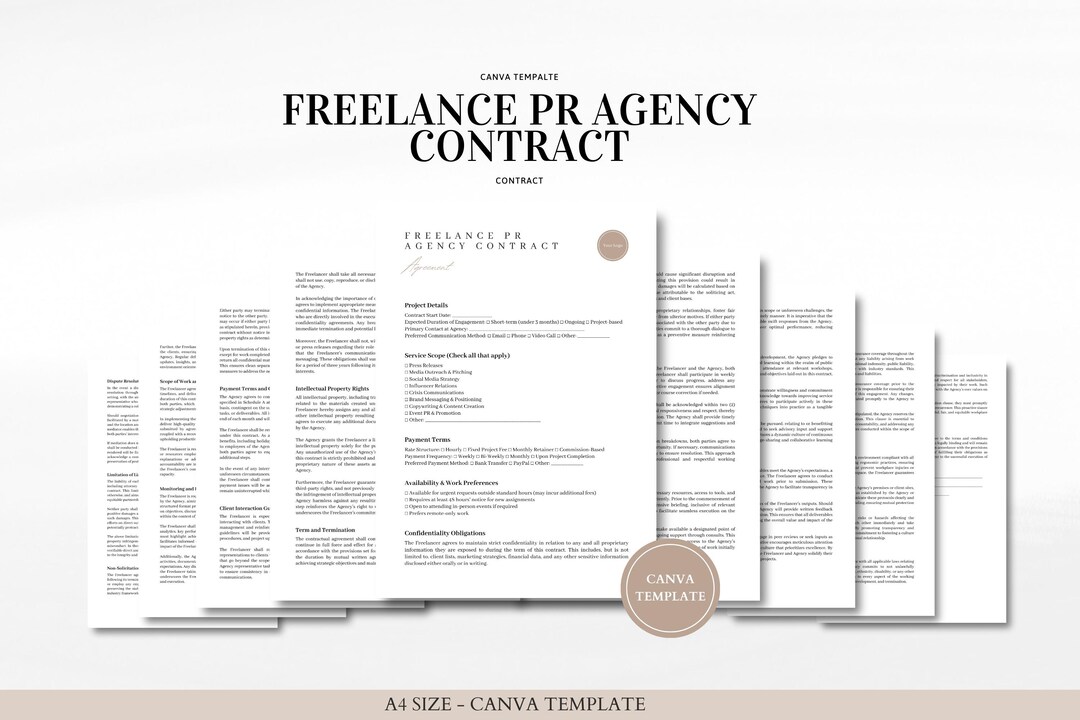 Freelance PR Agency Contract Canva Template | Confidentiality ...