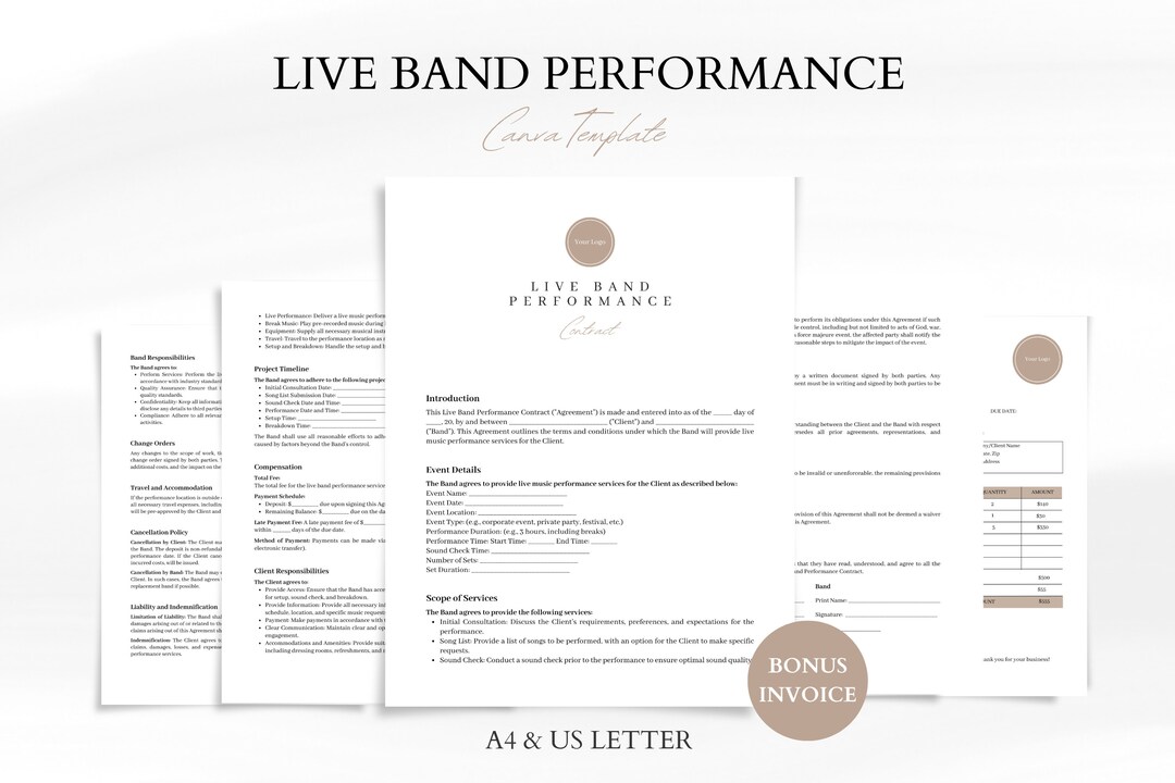 Live Band Performance Contract Template Professional Agreement for ...