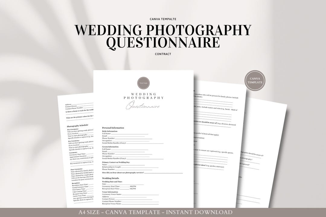 Wedding Photography Questionnaire - Detailed Pre-wedding Form for ...