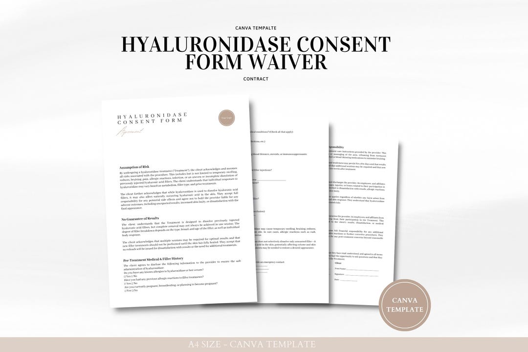Hyaluronidase Consent Form Canva Template | Client Waiver & Filler ...