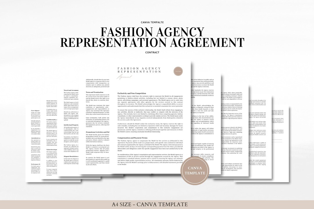 Fashion Agency Representation Agreement Canva Template Model Exclusive ...