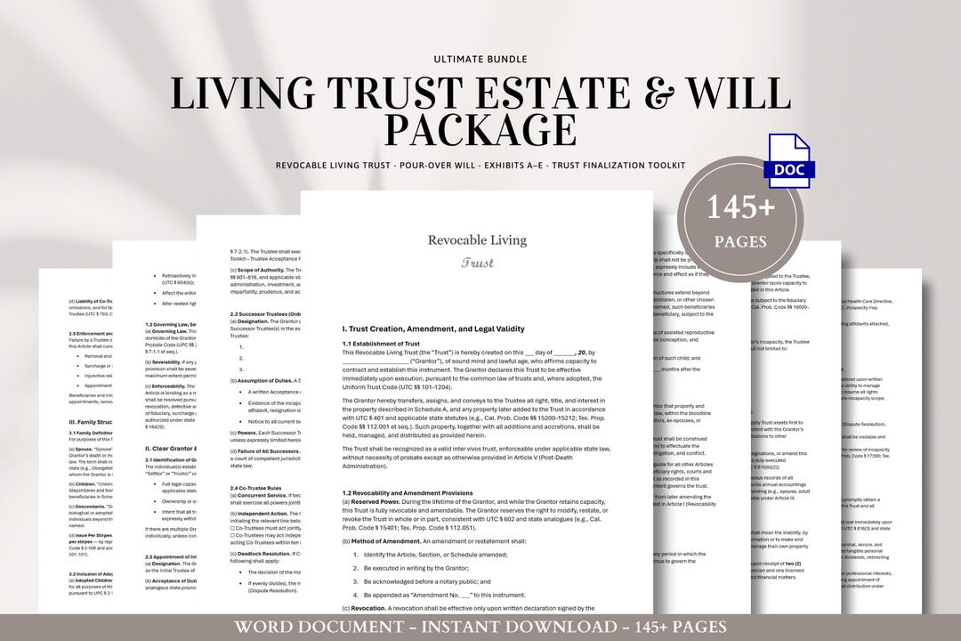 Living Trust Estate & Will Package Complete Revocable Trust Kit Pour ...