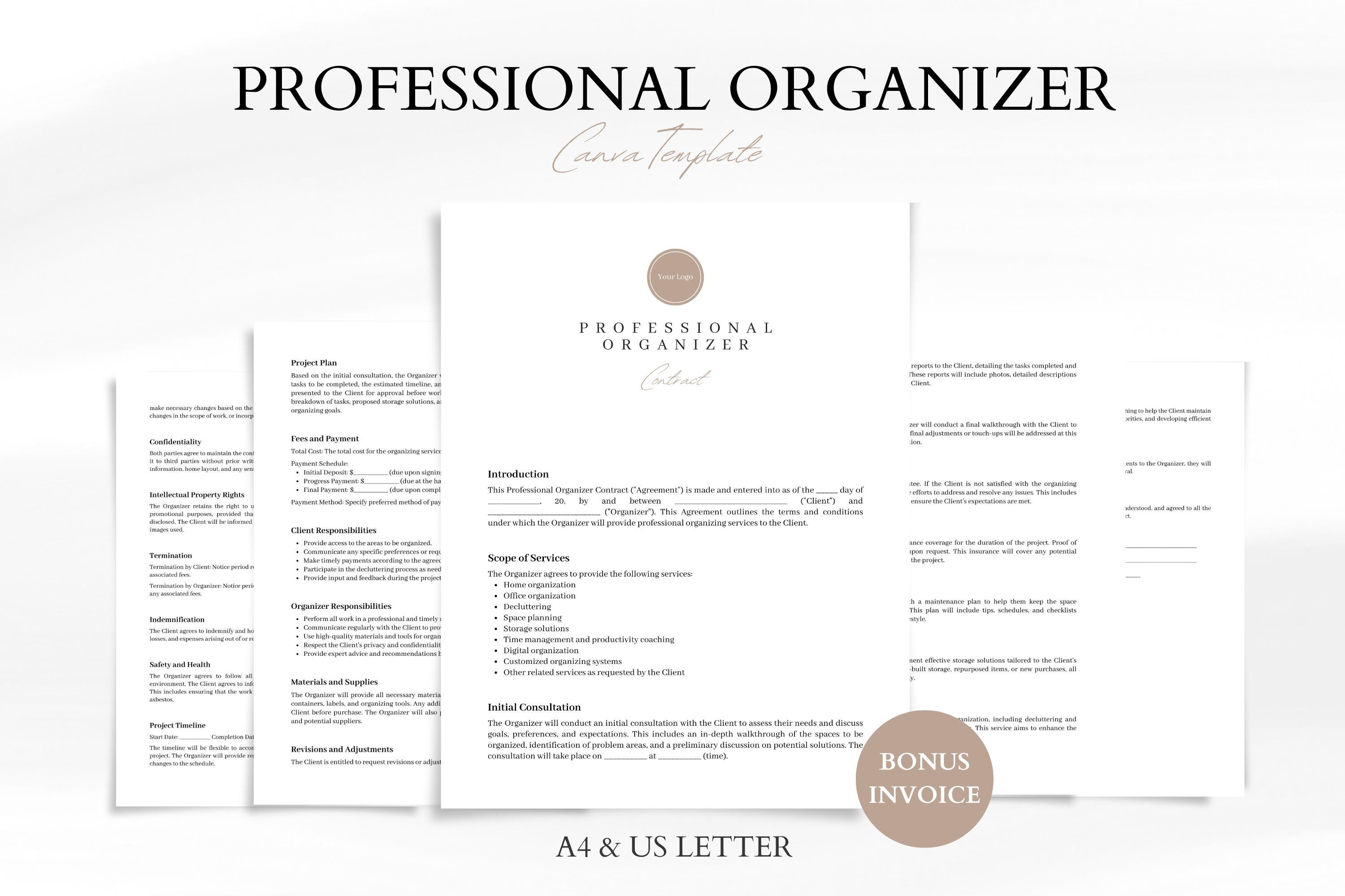 Professional Organizer Contract Template Customizable Home and Office ...