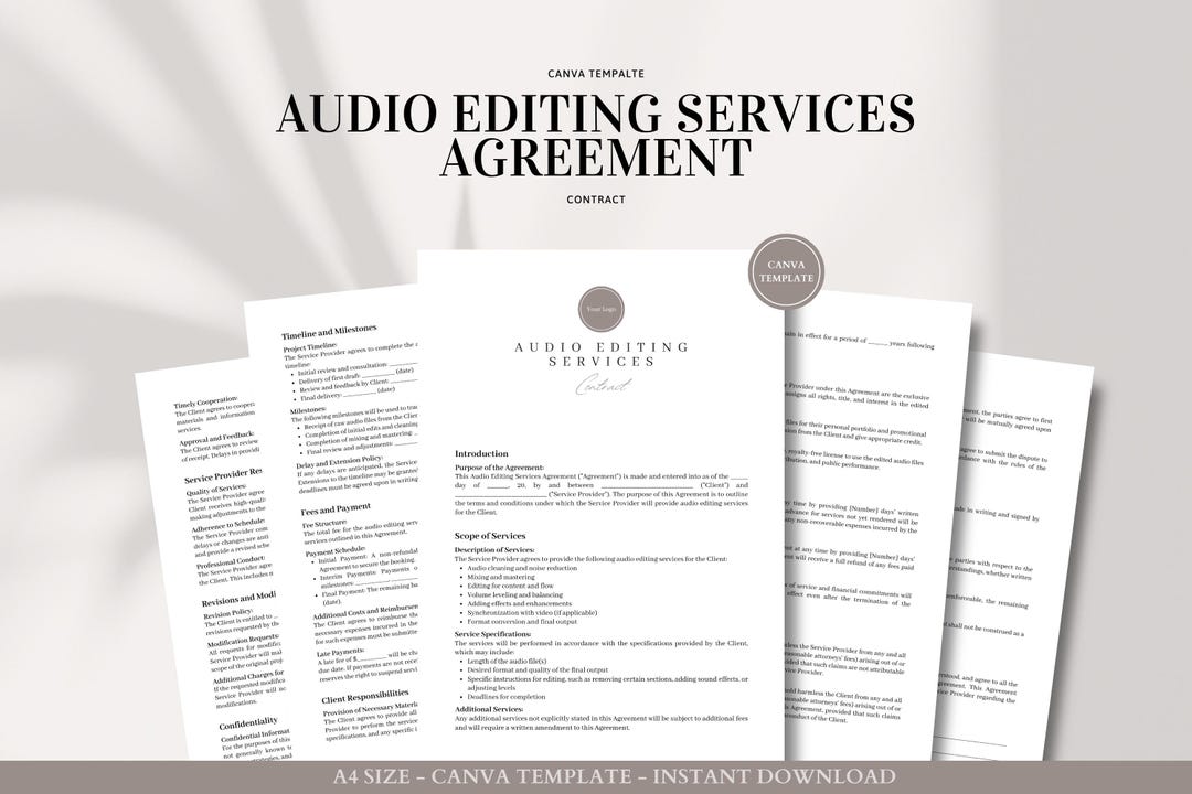 Audio Editing Services Agreement Canva Template - Professional and ...