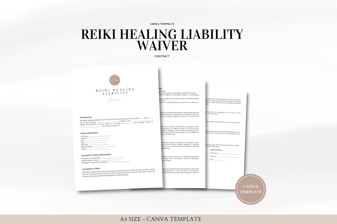 Reiki Healing Liability Waiver Canva Template - Professional Document ...