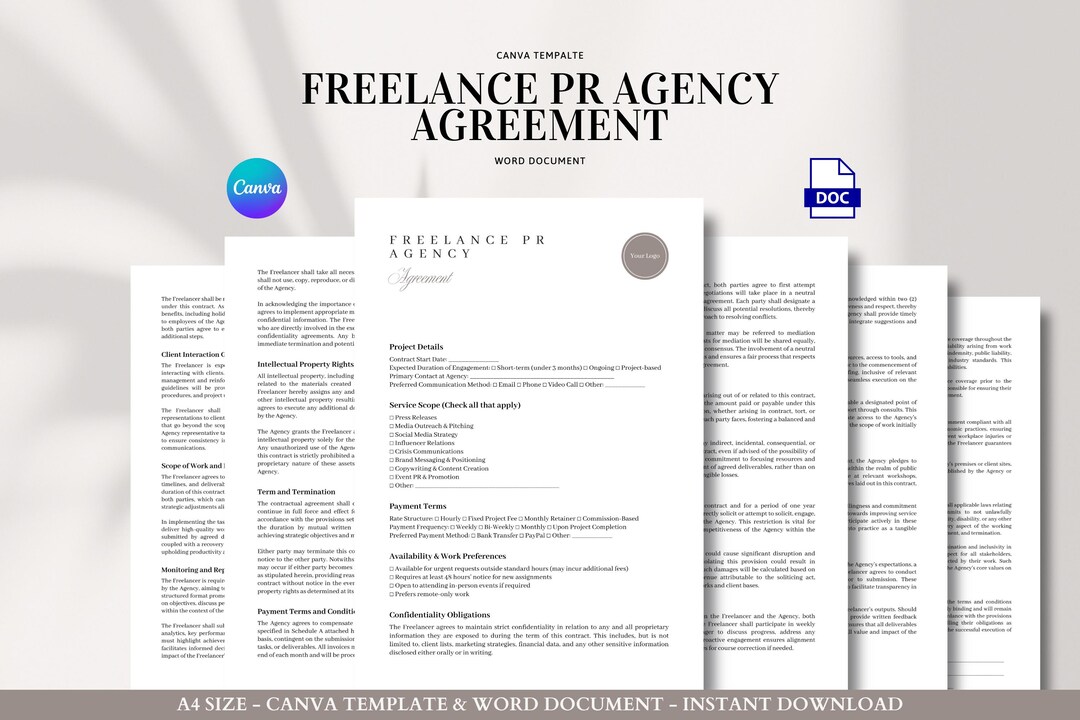 Freelance PR Agency Agreement Template Editable Public Relations ...