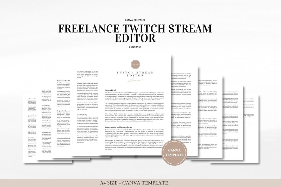 Twitch Stream Editor Agreement Template for Video Content Creators and ...