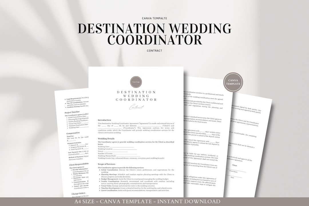 Destination Wedding Coordinator Agreement Canva Template - Professional ...